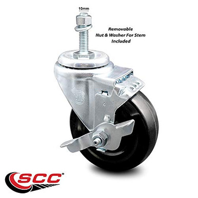 Hard Rubber Swivel Threaded Stem Caster w 4" x 1.25" Black Wheel and ...
