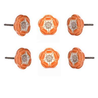 Set of 6 Azalea Orange Ceramic Knob Small Knobs Kitchen Cabinet ...