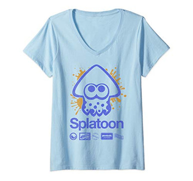 Womens Splatoon Squid Paint Splat Kanji Team Logos V-Neck T-Shirt ...