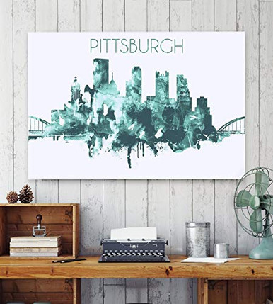 Pittsburgh Skyline Poster Watercolor Cityscape Print Pittsburgh ...