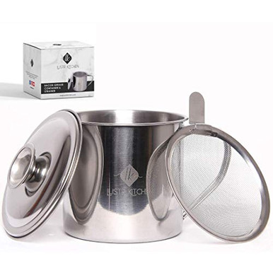 Bacon Grease Container with Strainer and Lid - Stainless Steel Grease ...