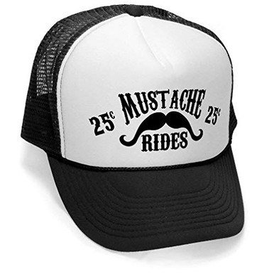 Mustache Rides - Funny Joke Party Gag Mesh Trucker Cap Hat, Black ...