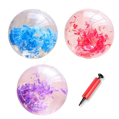Tpcean Inflatable Beach Ball 24 Inch Built-in Feathers Transparent Play ...