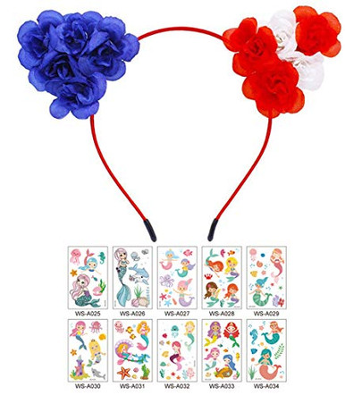 Girl's Cat Ears Headband and Temporary Tattoo Stickers, for July 4th ...