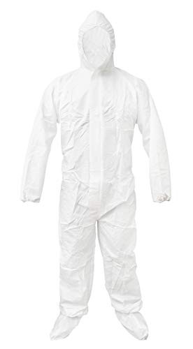 White 55G Microporous Overalls with Boot Hood Elastic Cuffs Ankles ...