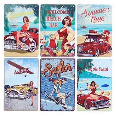 Okuna Outpost Vintage Metal Signs, Pinup Wall Decor -8 x 11.8 Inches, 6 ...