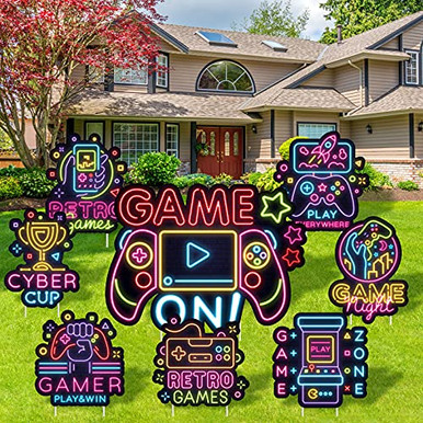 Elcoho 8 Pack Game Zone Lawn Decorations Outdoor Lawn Sign with 16 ...