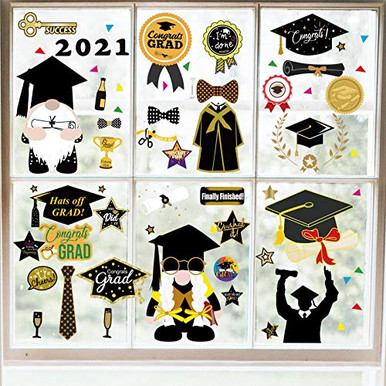Graduation Decorations 2021-Window Clings, 9 Sheets Double Sided ...