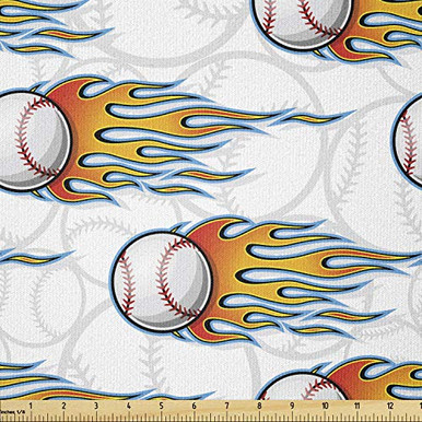 Lunarable Baseball Fabric by The Yard Continuous Flying Balls with ...