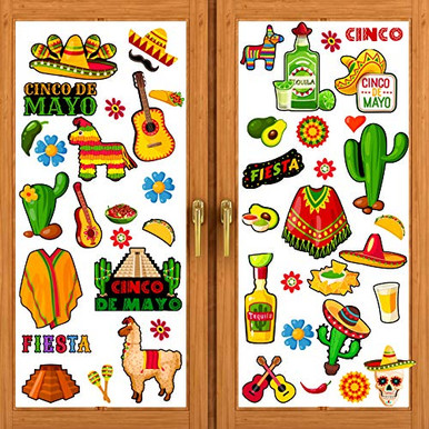 80 Pieces Mexican Fiesta Party Window Clings Festival Window Stickers ...