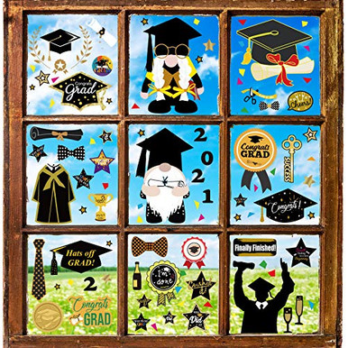 98 Pieces Graduation Window Clings for Glass Windows Diploma Gnome ...