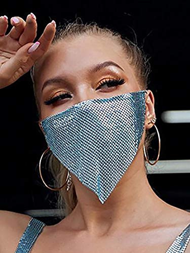 ELABEST Sequin Mesh Mask Blue Sparkly Sequins Face Cover Chain ...