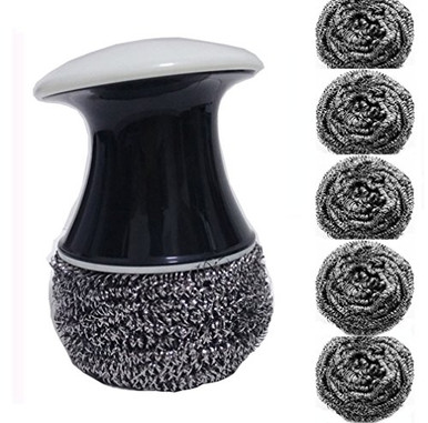 Stainless Steel Scourer with Detachable Handle Shine Pan Tool Cast Iron ...