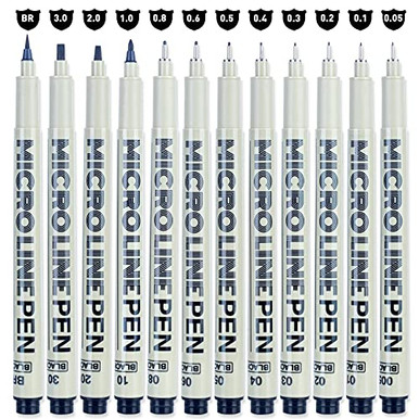 Set of 12 Micro Pens Black Fineliner Pen Fine Point Art Pen ...