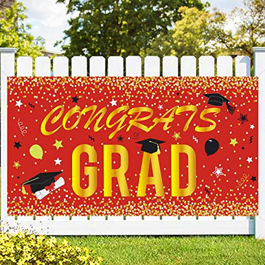 Graduation Banner - Red Gold Congrats Grad Banner- Extra Large 70" X 40 ...