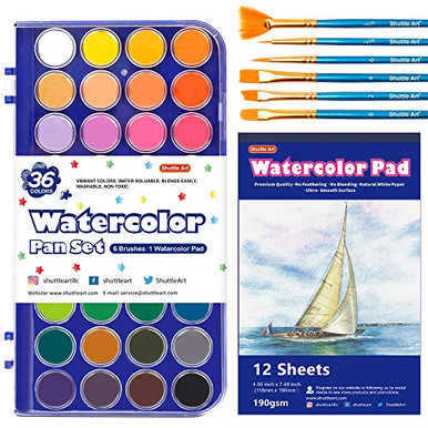 43 Pack Watercolor Paint Set Shuttle Art 36 Colors Watercolor Paint Pan ...
