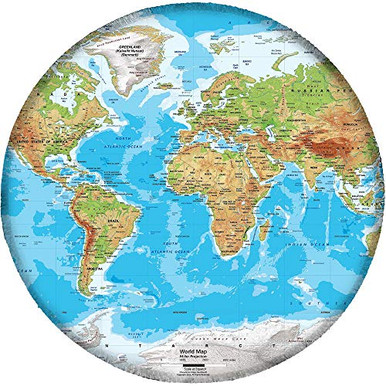 KYKU Round World Map Mouse Pad Blue Country Map Earth Mountain Ocean ...