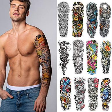 Temporary Tattoo for Men and Women 12 Sheets Full Arm Temporary Tattoos ...