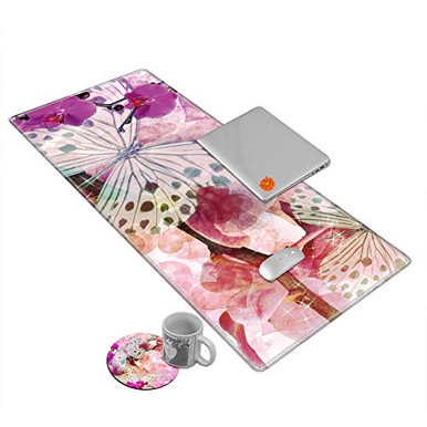 Desk Mat Gaming Mouse pad for Laptop Butterflies Flowers Customized ...