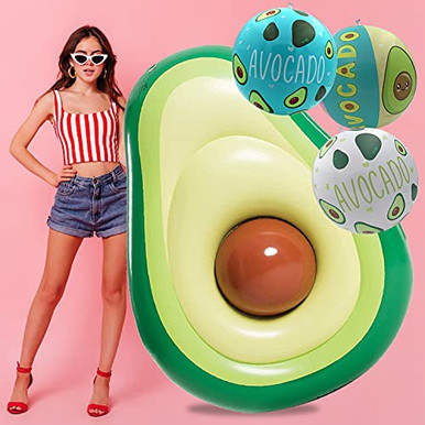 1 x XXL Avocado Pool Float 65 Inch plus 3 x Avocado Inflatable Balls 14 ...
