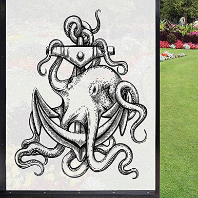 Octopus Decor Window film static cling filmNautical Decor Anchor and ...