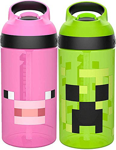Zak Designs Minecraft Kids Water Bottle with Straw and Built in ...