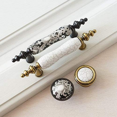 `-Set of 1- - 3" Ceramic Vintage Handle Black Flower Bronze Ceramic ...