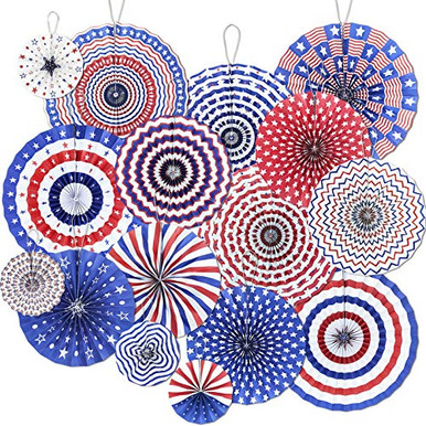 TURNMEON 16Pcs 4th of July Hanging Paper Fans Patriotic Party ...