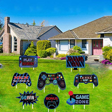 Joeoy 8 Pack Game Zone Happy Birthday Yard Sign with Stakes Video Game ...