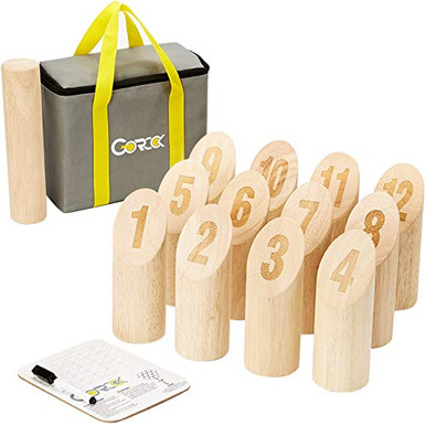 Gorock Numbered Block Toss Game Wooden Bowling Throwing Game Set with ...