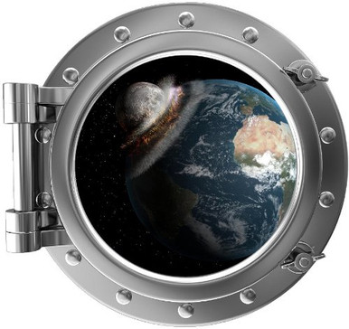 12" Port Scape Wall Decal Moon and Earth Collide Silver Porthole Window ...