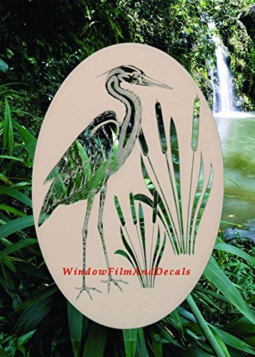 Oval Egret and Cattails Left Etched Window Decal Vinyl Glass Cling - 21 ...