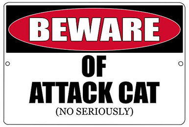 Rogue River Tactical Funny Beware of Attack Cat Metal Tin Sign Kitten ...