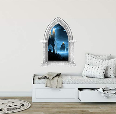 24" Castle Scape Beacons in The Night 3D Marble Stone Window Wall Decal ...