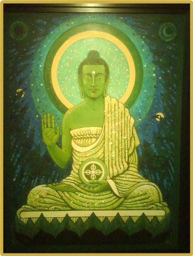 Buddhism - Amoghassiddhi Aloka Buddha - Etched Vinyl Stained Glass Film ...