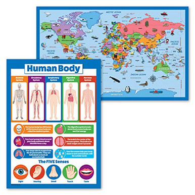 2 Pack - World Map Poster for Kids -Illustrated- Plus Understanding The ...