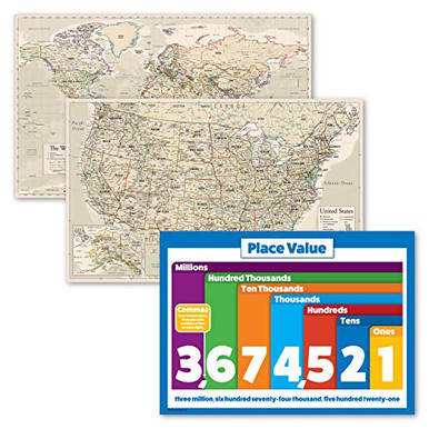 3 Pack - Antique Style World and USA Map Poster Set Plus Understanding ...