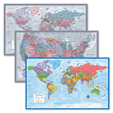 3 Pack - World and USA Map Chart -Purple- Plus World Map -Blue Ocean ...