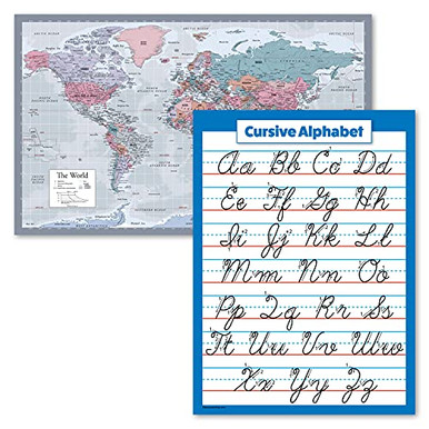 World Map -Purple- and Cursive Handwriting ABC Alphabet Chart for Kids ...
