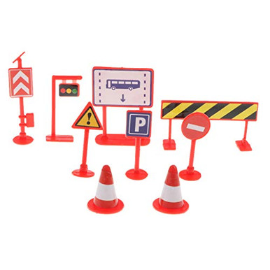 9 Pieces Roadblock Signs Playset - Traffic Signs Figure Model for ...