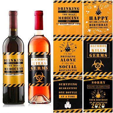12 Sheets Quarantine Birthday Wine Stickers Wine Bottle Label Stickers ...
