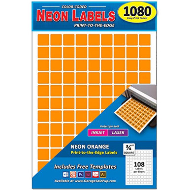 Pack of 1080 3/4inch Square Color Coding Dot Labels- Bright Neon Orange ...