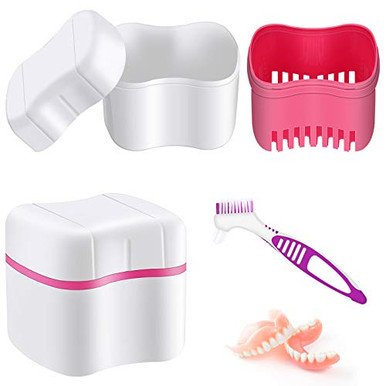 Denture Bath Case with Denture Cleaner Brush Denture Toothbrush ...