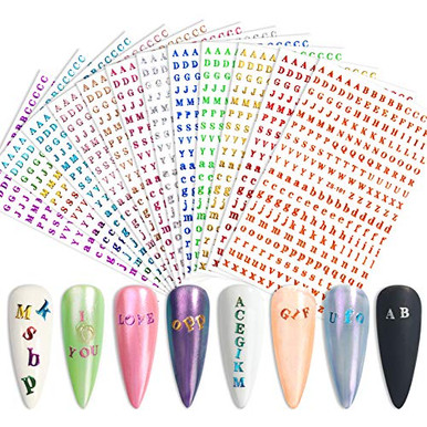 12 Sheets Letters Nail Art Stickers- EBANKU Holographic English ...