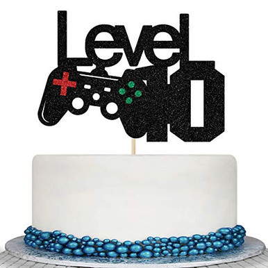 Black Glitter Level 10 Cake Topper - Level Up 10th Birthday Cake Topper ...