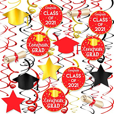 Red Graduation Hanging Decorations 2021 - Big Pack of 33 Gold Foil ...