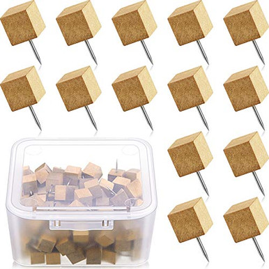 120 Pieces Wooden Push Pins Square Wood Thumb Tacks Decorative Wood Map ...