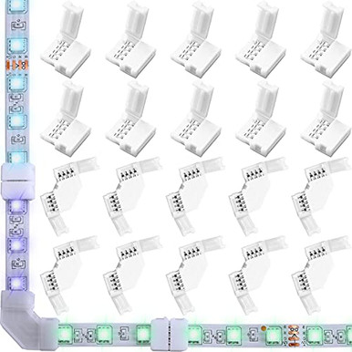 20 Pieces L Shape LED Connectors 4 Pins LED Strip Connector 10 mm RGB ...