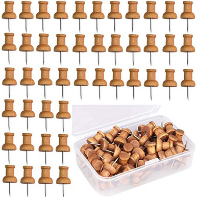 120 Pcs Decorative Wooden Push Pins Map Tacks Marking Pins Wood Round ...