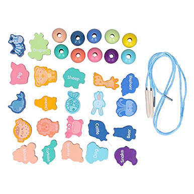 GLOGLOW Lacing Beads- Animals Fruit Vegetables Wooden Lacing Blocks ...